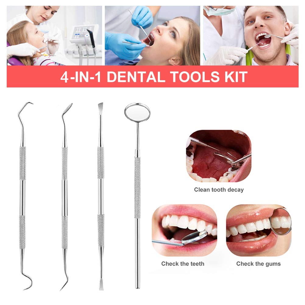 Angzhili Dental Hygiene Tool Set Stainless Steel Dental Probe, Mouth Mirror,Tarter Scraper and Sickle Scaler, Basic Examination Dental Kit Is Ideal for Personal and Pet(6.8 Inch)