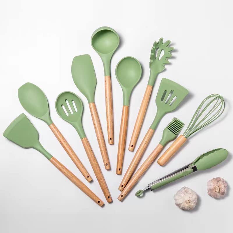 13 Pcs Chef Kitchen Cooking Utensils Set, Silicone Kitchen Gadgets Utensil Set (Olive Green)