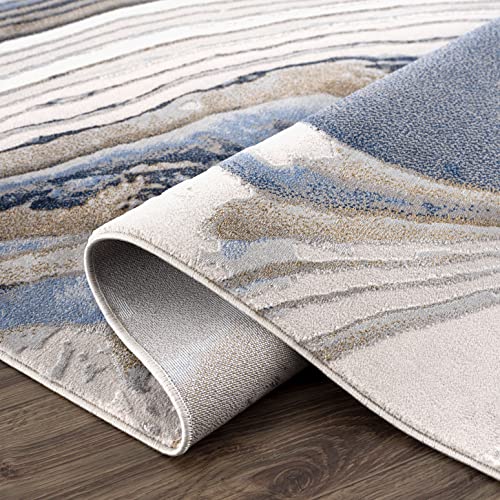 Abani 4โ x 6โ Modern Topography Design Blue, Grey & Gold Area Rug Rugs Modern Pattern No Shed Dining Room Rug