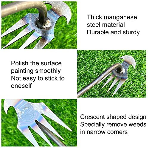 2023 New Weeding Artifact Uprooting Weeding Tool, Manganese Steel Forged Weed Puller 4 Teeth Dual Purpose Weeder, High Strength Hand Remover Tool for Garden (B)