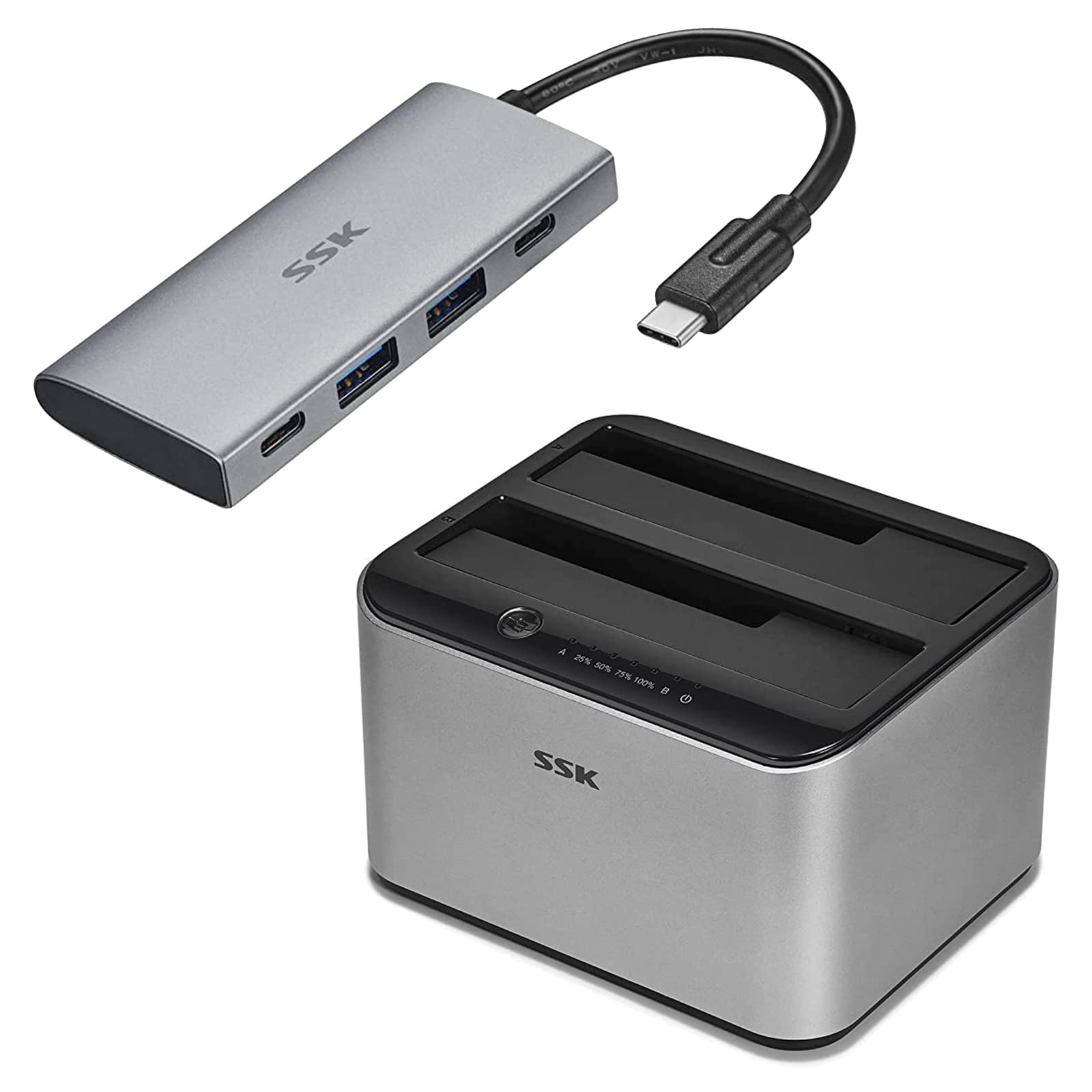 Bundles SSK 2.5 & 3.5 inch SATA HDD SSD Docking Station and SSK 4-in-1 USB C 10Gbps Hub with 10Gbps USB C and A Data Ports
