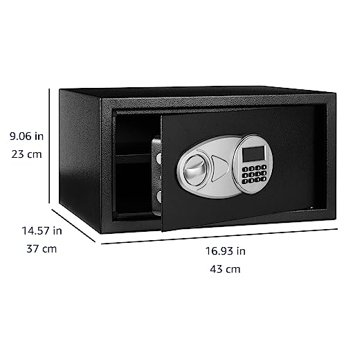 Amazon Basics Steel Security Safe with Programmable Electronic Keypad - Secure Cash, Jewelry, ID Documents - Black, 1 Cubic Feet, 16.93"W x 14.57"D x 9.06"H