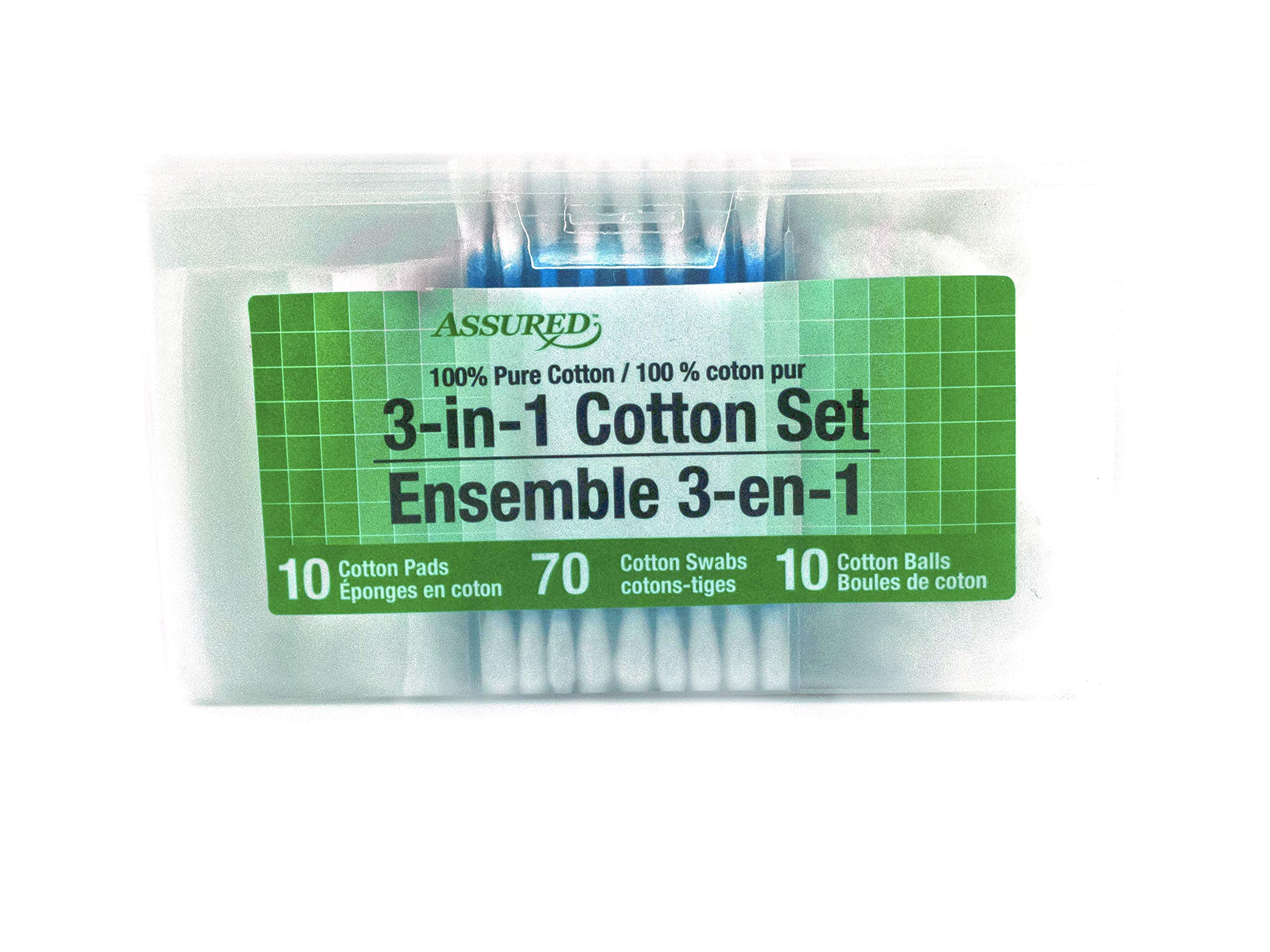 Assured Cotton Pads Cotton Swabs Cotton Balls 3-in-1 Cotton Set- 3Ct Blue/Purple/White (90 Items) (3)