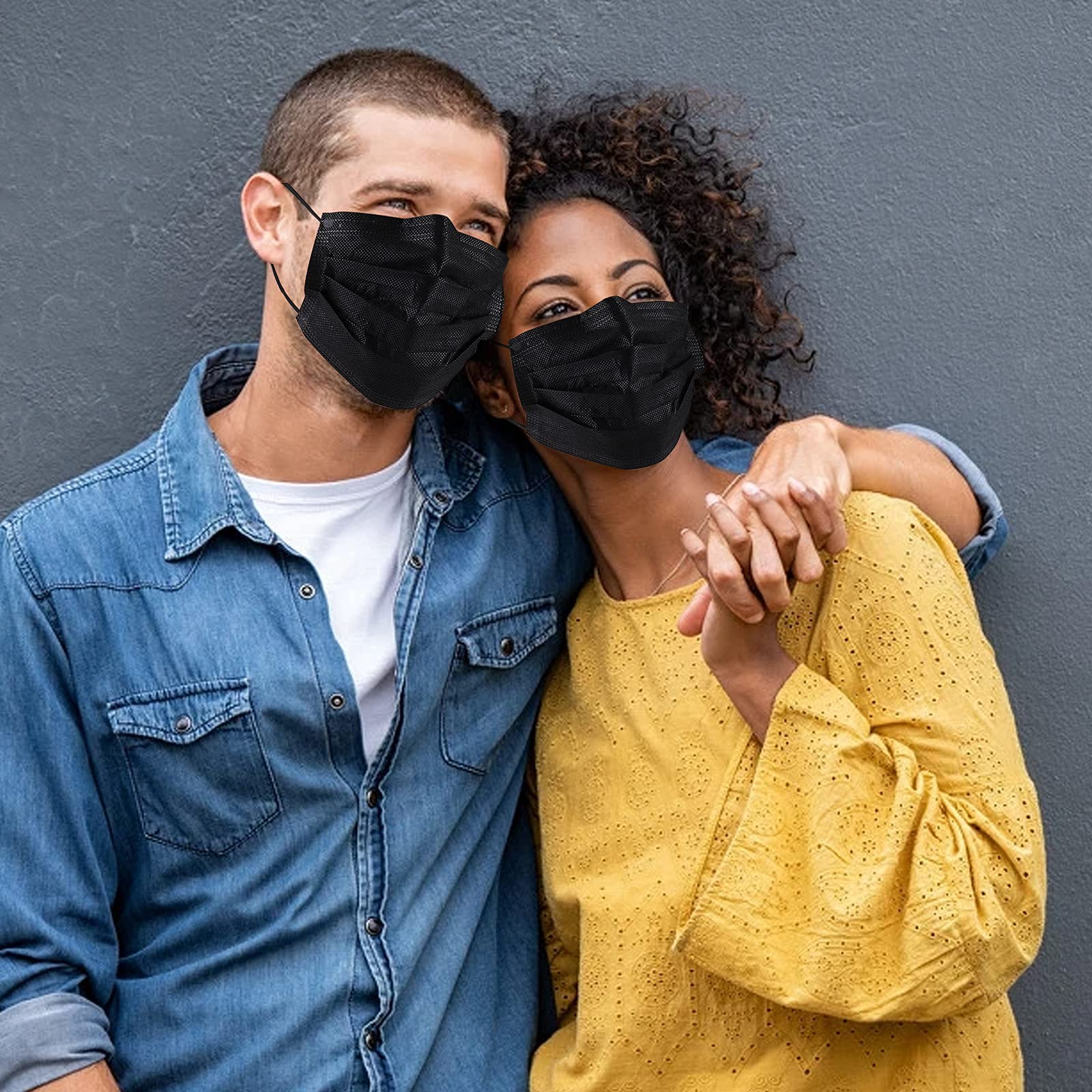 100PCS Black Disposable Face Mask Black Face Masks 3 Ply Protection Black Masks for Adults