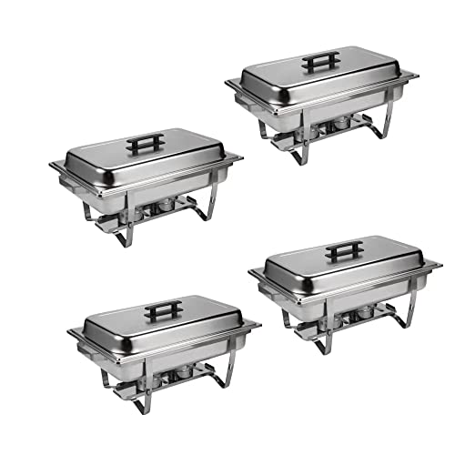 4 Packs Chafing Dish Buffet Set: 9 QT Stainless Steel Buffet Servers - 9 Quart Food Warmer with Fuel Holder & Water Pan - Complete Chafer Set for Parties Wedding Banquet Catering Event