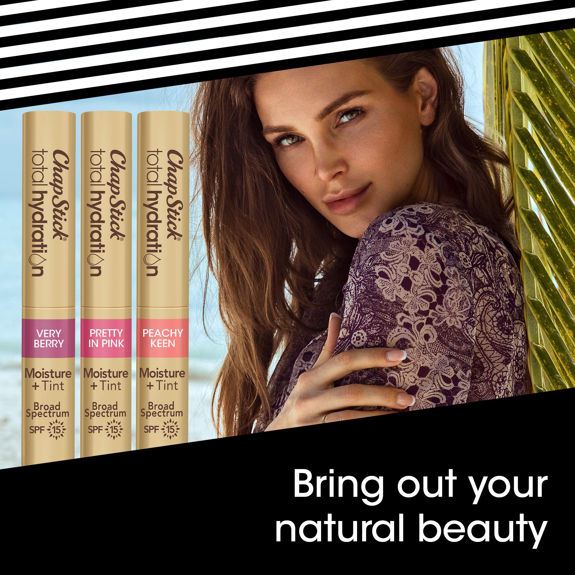 ChapStick Total Hydration Moisture Plus Tint Plus SPF, Tinted Lip Balm Collection With Natural Sunscreen In Very Berry, Pretty in Pink and Peachy Keen, 3 Tubes 0.08 oz