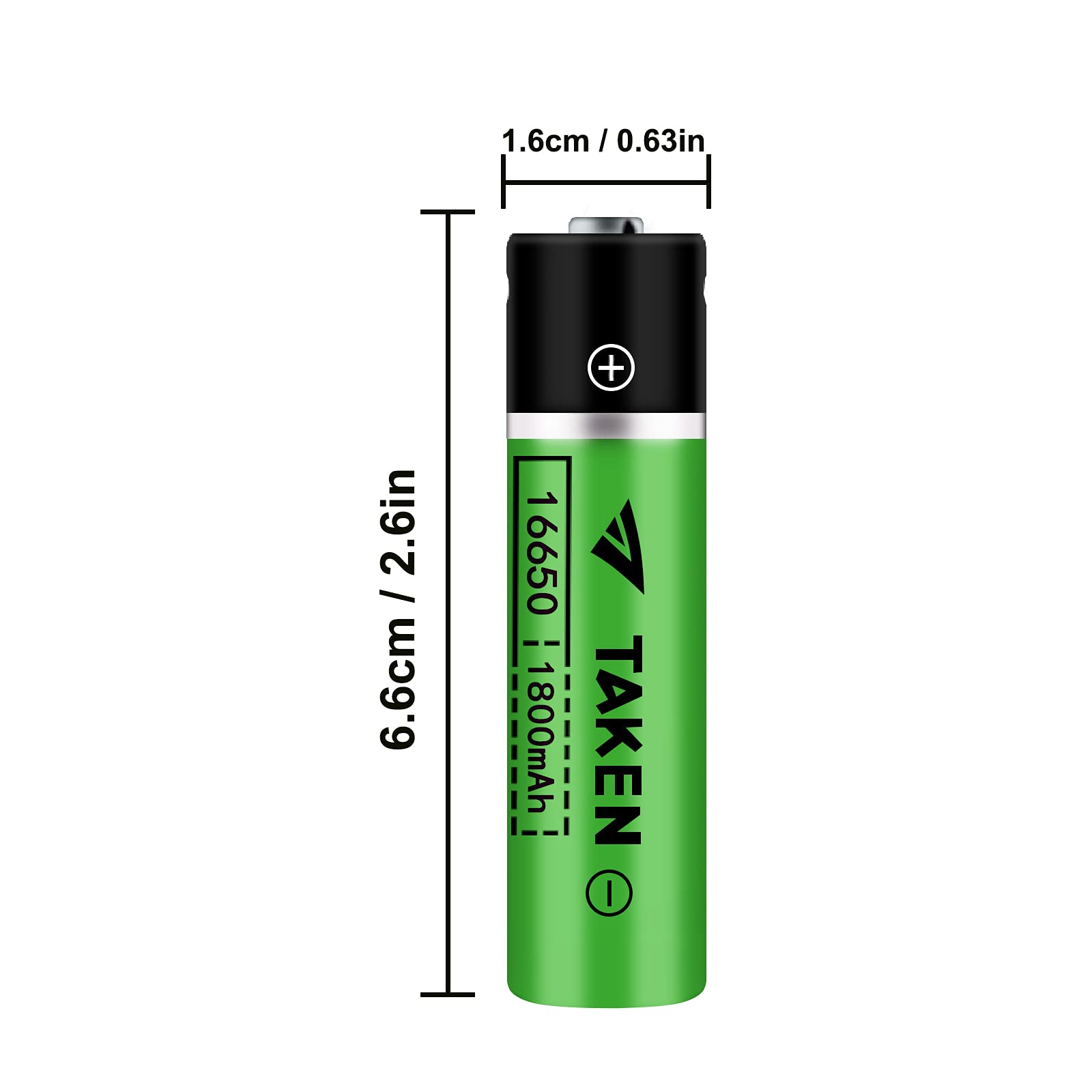 Taken 16650 Rechargeable Battery, 16650 Battery 1800mAh 3.7V Li-ion Rechargeable Battery with Button Top for Flashlights Torches - 1 Pack