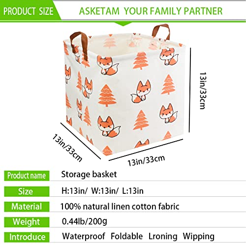 ASKETAM Square Canvas Collapsible Fabric Baby Toy Box Storage Bin Bedroom Decor Closet Kids Laundry Baskets Toy Organizer,Shelf Basket Nursery Storage,Gift Baskets(Fox Little Pine)
