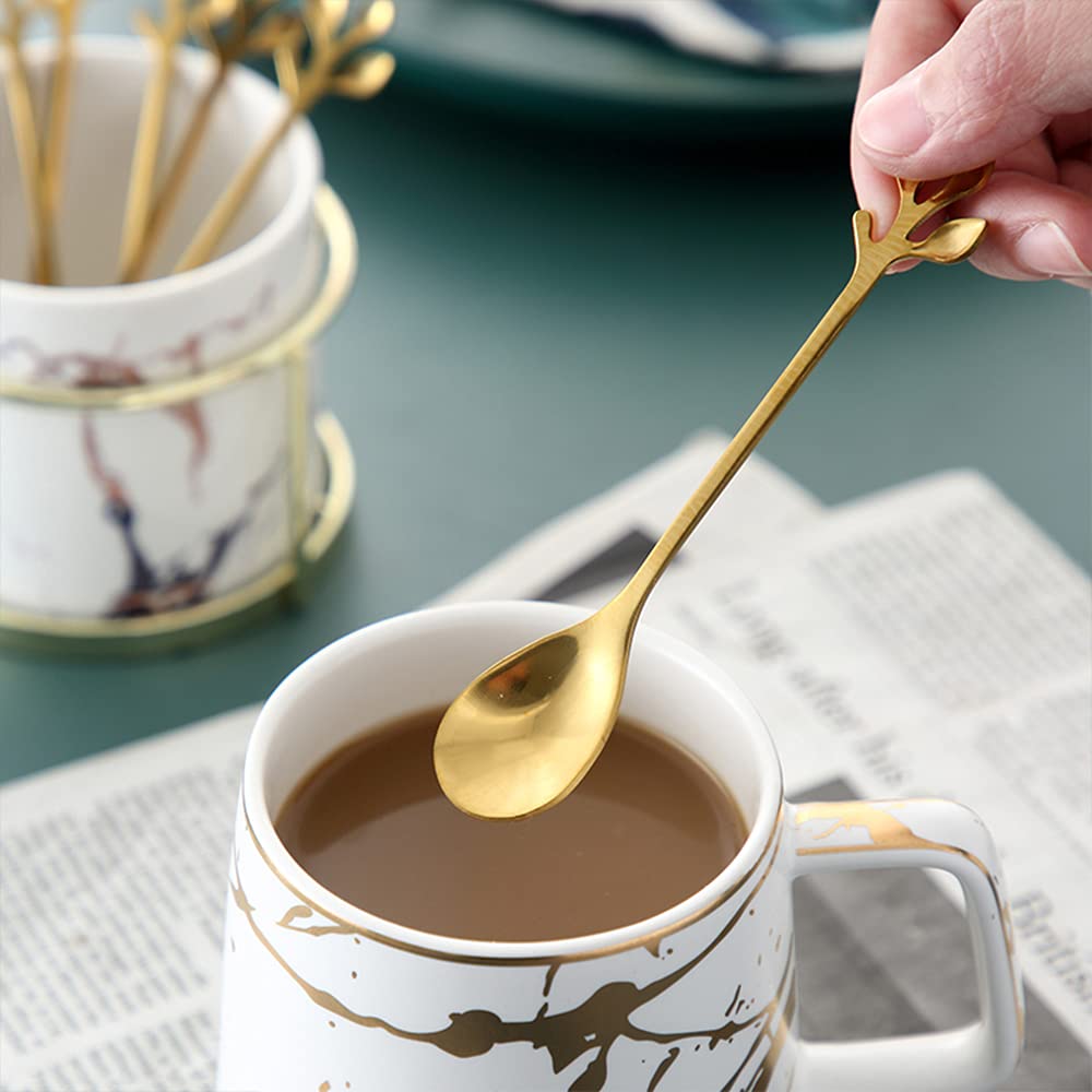 13 Piece Gold Mini Spoons and Forks with Swan Spoon Holder Small Spoons for Dessert Appetizer Spoons Stainless Steel Gold Serving Spoons Utensils for Coffee Tea Party Dessert Table