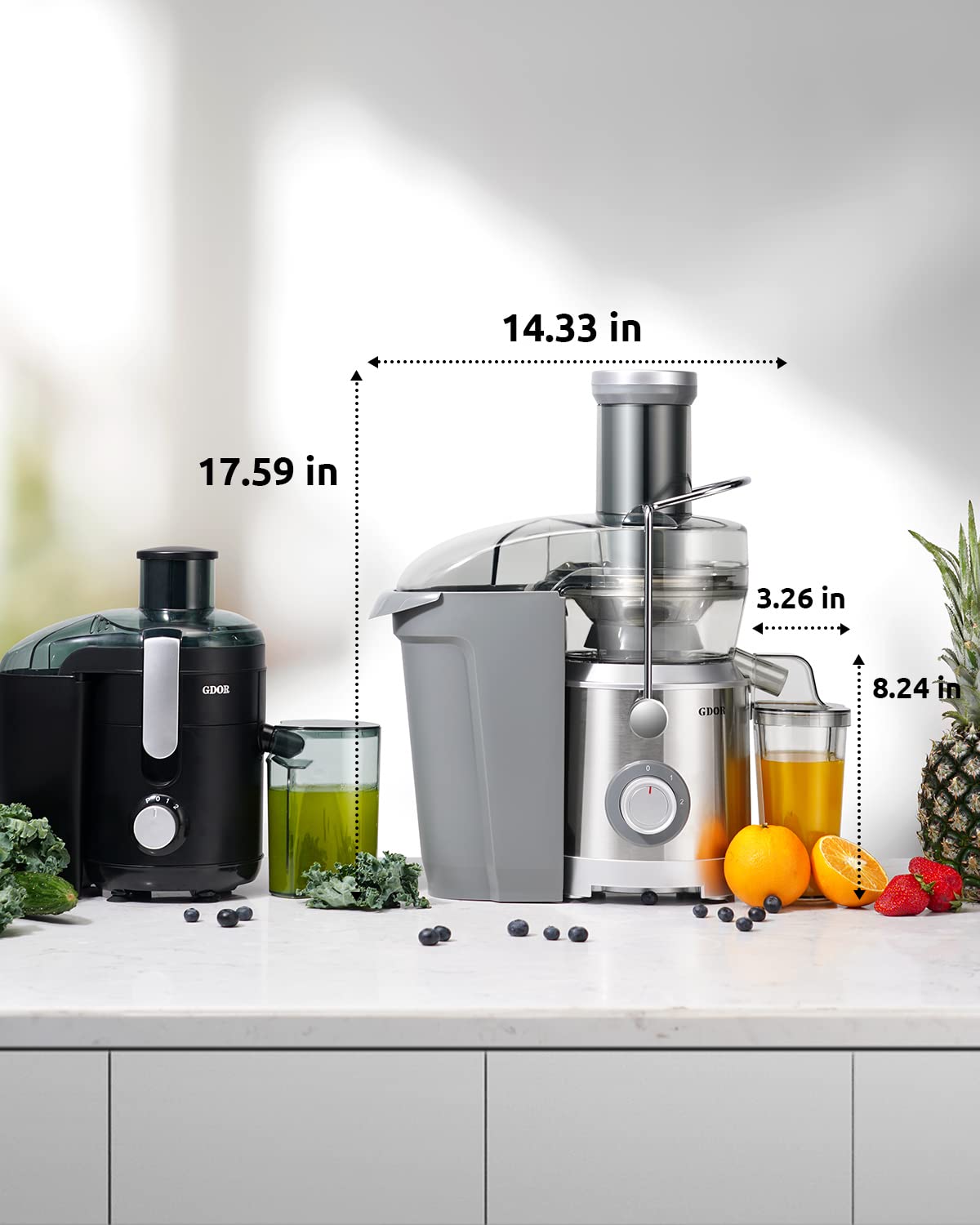 1300W GDOR Plus Juicer Machines with Larger 3.2β Feed Chute, Titanium Enhanced Cut Disc Centrifugal Juice Extractor, Full Copper Motor Heavy Duty, for Whole Fruits, Veggies, Dual Speeds, BPA-Free