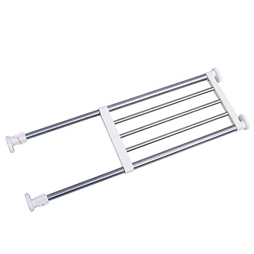 BAOYOUNI Expandable Closet Tension Shelf Storage Rack Heavy Duty Stainless Steel Adjustable Metal Organizer for Wardrobe, Cupboard, Kitchen, Bathroom Use, 19.68-31.49 Inch