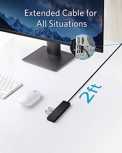 Anker USB Hub 4-Port USB 3.0 Hub,USB Splitter with 5Gbps Data Transfer, Ultra-Slim Data USB Hub [Charging Not Supported], USB Extender for MacBook, iMac, Surface, Mobile HDD, and More (USB-A, 2 ft)