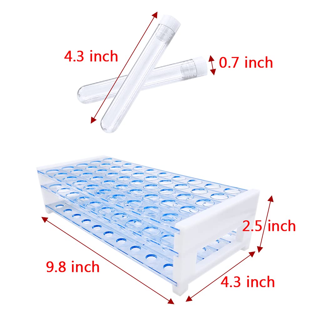 50Pcs Clear Plastic Test Tubes with Rack,16 x 100mm Tube with Caps and 50 Holes Tubes Rack,Test Tube Set for Scientific Experiments,Candy,Beads,Liquid Storage,Party Decor