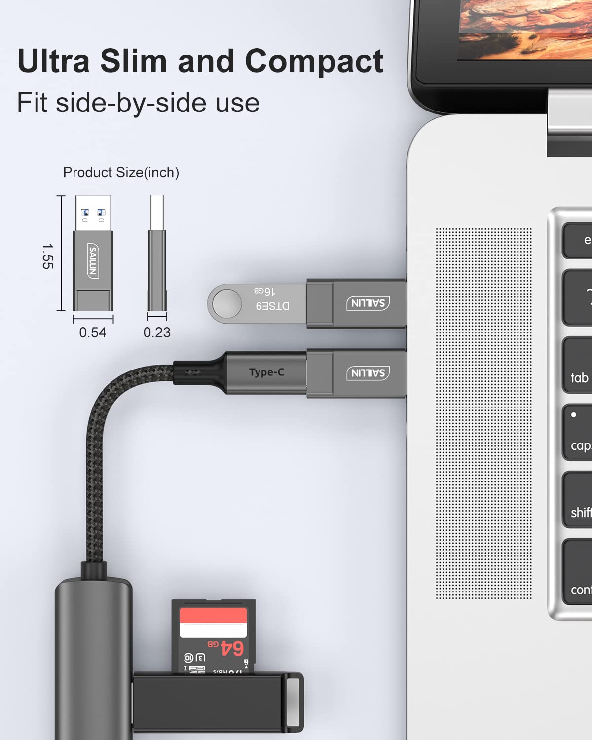10Gbps USB C Female to USB Male Adapter 2 Pack, SAILLIN Zinc Alloy Double-Sided USB A to USB C Adapter with High-Speed Data Transfer & Stable Charging for Laptop, Charger, Power Bank, Quest Link- Grey