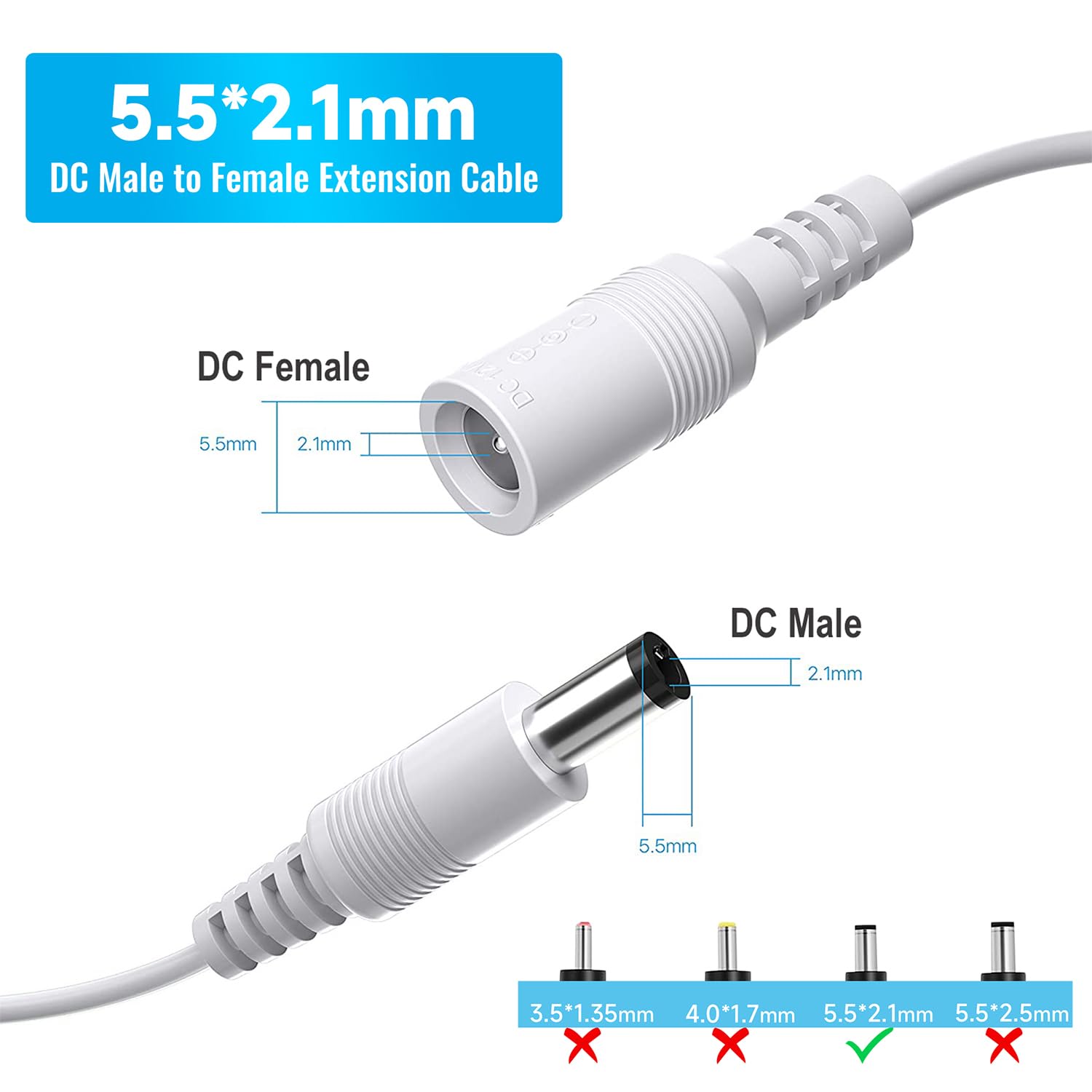 ANLINK 10M 33ft Power Extension Cable, DC 12V 2.1mm x 5.5mm Power Adapter Extension Cord, Compatible with 12V DC Power Supply Adapter or Wall Charger for CCTV Security Camera IP Camera(White)