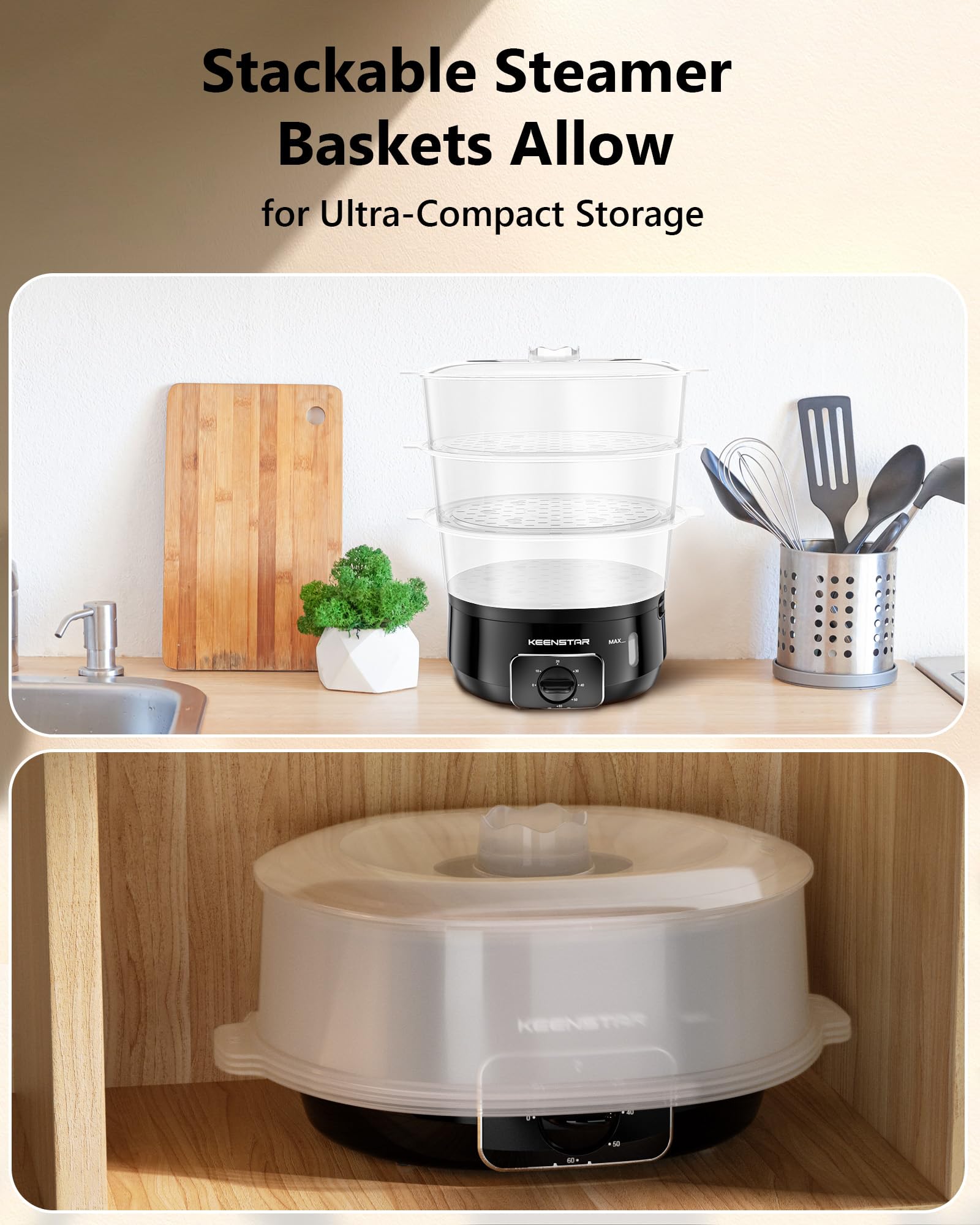 13.7QT Electric Food Steamer for Cooking, 3 Tiers Vegetable Steamer, 800W Fast Simultaneous Cooking, 60-Minute Timer, Veggies Steamer, Ideal for Fish Seafood Rice, BPA-Free Baskets(Black)