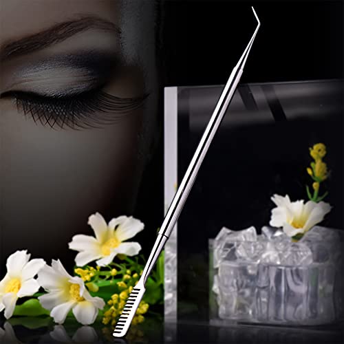 FVION 2 in 1 Eye Lash Lift Tool – Stainless Steel Eyelash Separator Tool for Eyelash Eyebrow Perming Tinting, Metal Lash Lift Rods Tools for Curling Extensions, Precision Lash Comb - Silver