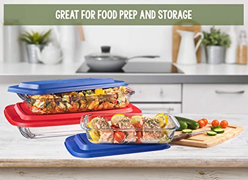 Bovado Glass Bakeware Set + BPA-Free Lids (1QT + 2.2QT + 3QT) | 3 Baking Dishes + Lids | Premium Rectangular Glass Baking Dishes for Casseroles, Lasagna, Leftovers & Cooking | Essential Kitchen Items