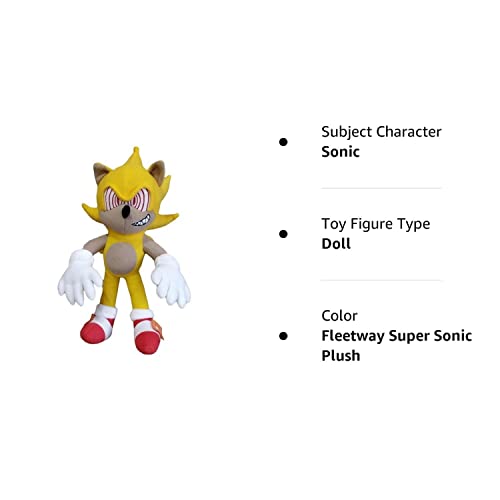 15" Fleetway Super Sonic Plush Toy | Hedgehog Figure Gift for Kids | Birthday & Easter Basket Stuffer Choice