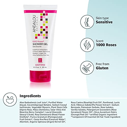 Andalou Naturals 1000 Roses Soothing Shower Gel, 8.5 Ounce