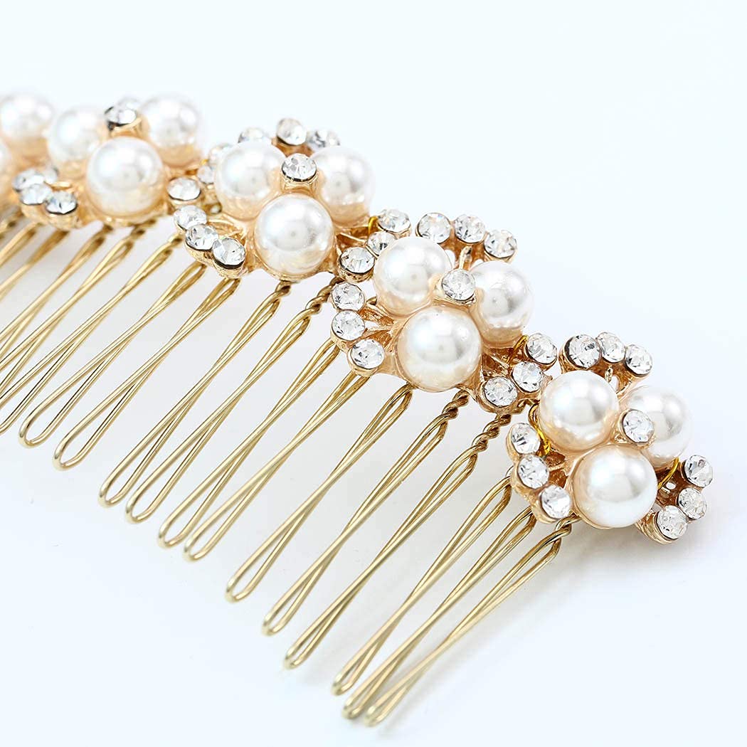 Asooll Gold Wedding Hair Comb Clip Rhinestone Bridal Hair Comb Pieces Pearl Hair Accessories for Brides Wedding