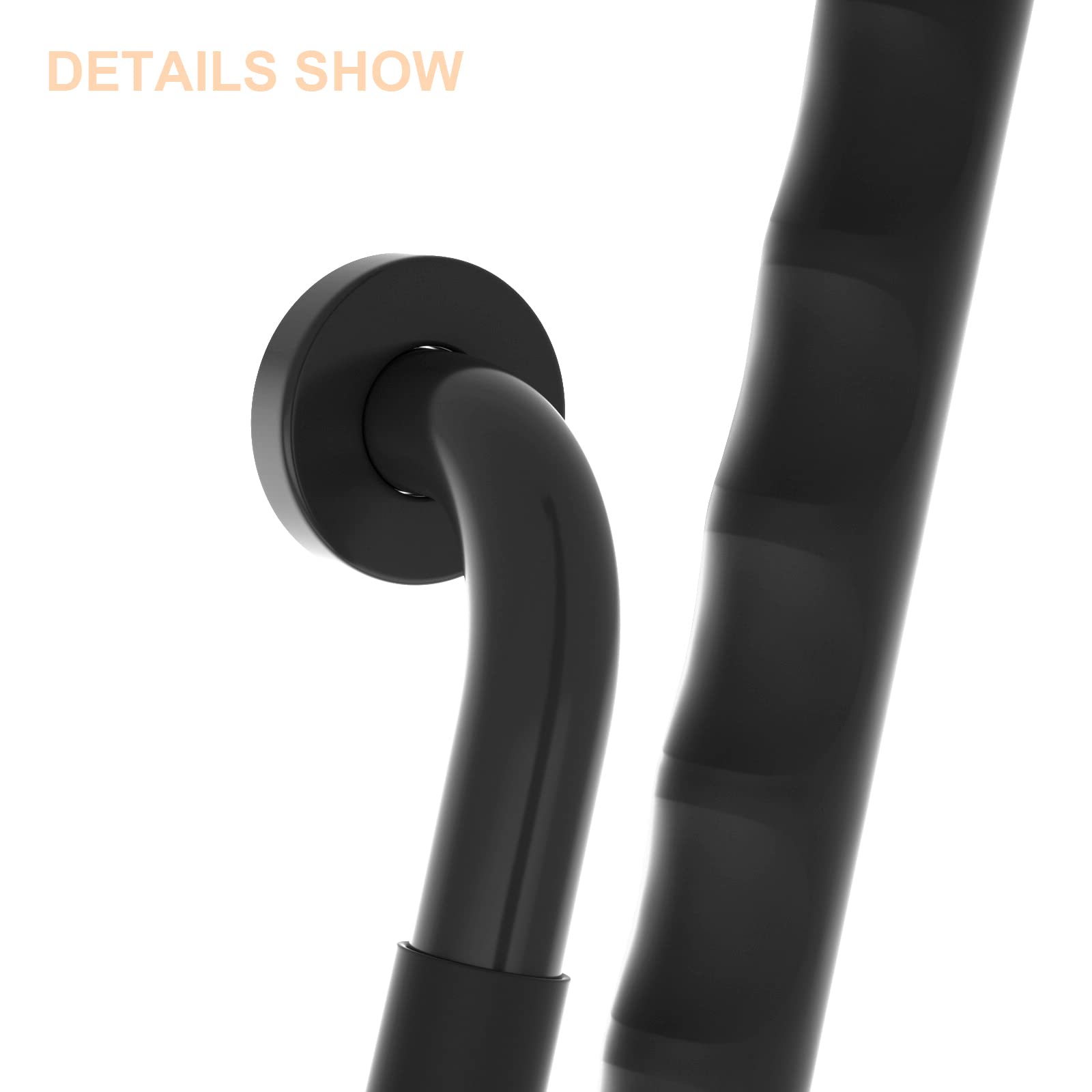 2 Pack 16 Inch Black Shower Grab Bar w/Anti Slip Rubber Grip,ZUEXT Stainless Steel Bath Grab Bar,Bathroom Balance Bar,Wall Mount Safety Handrail Support,Handicap Injury Elderly Senior Assist Handle