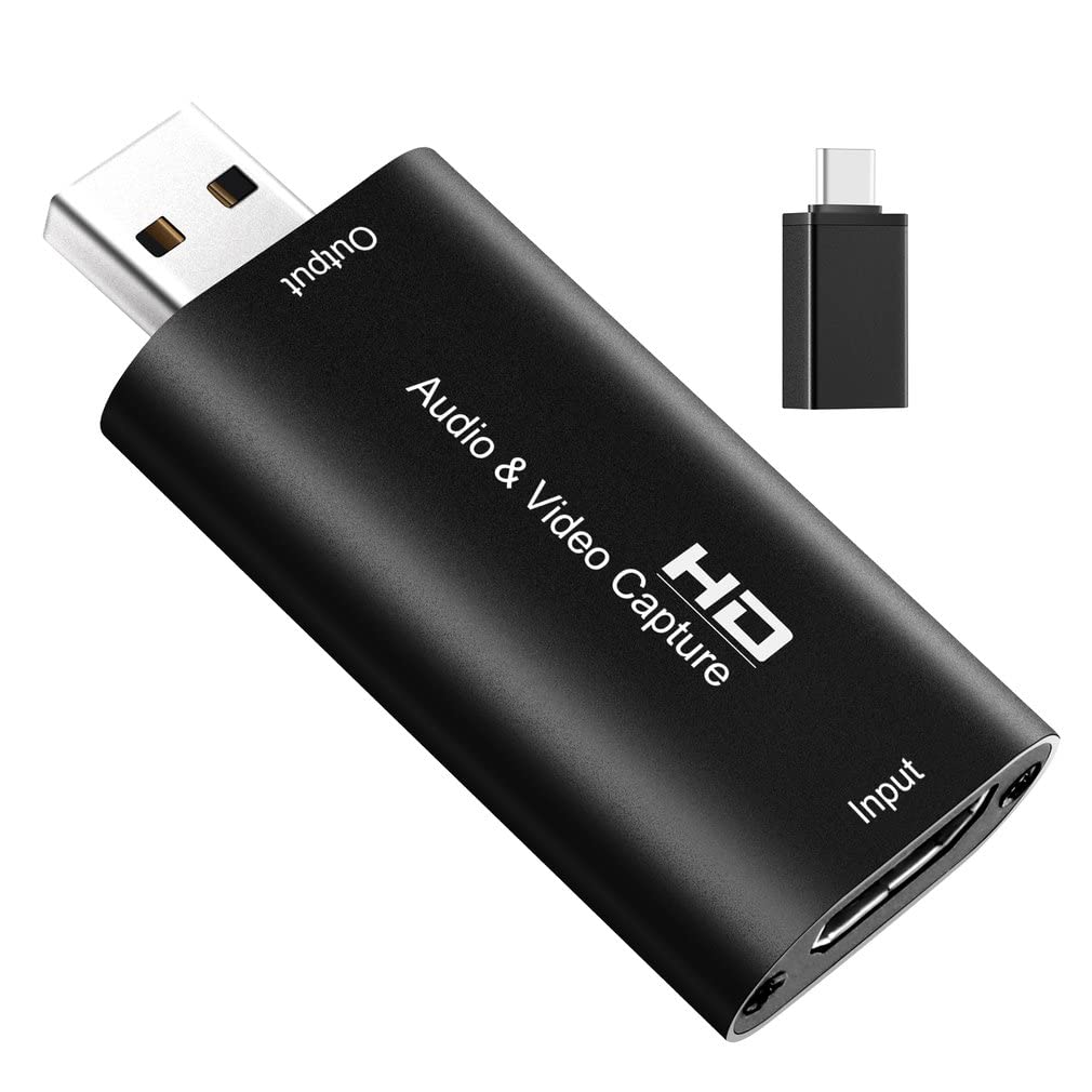 1080P HDMI Video Capture Card, Game Capture Card Audio Capture Adapter HDMI to USB, Record Capture Device for Streaming, Live Broadcasting, Video Conference, Teaching, Gaming