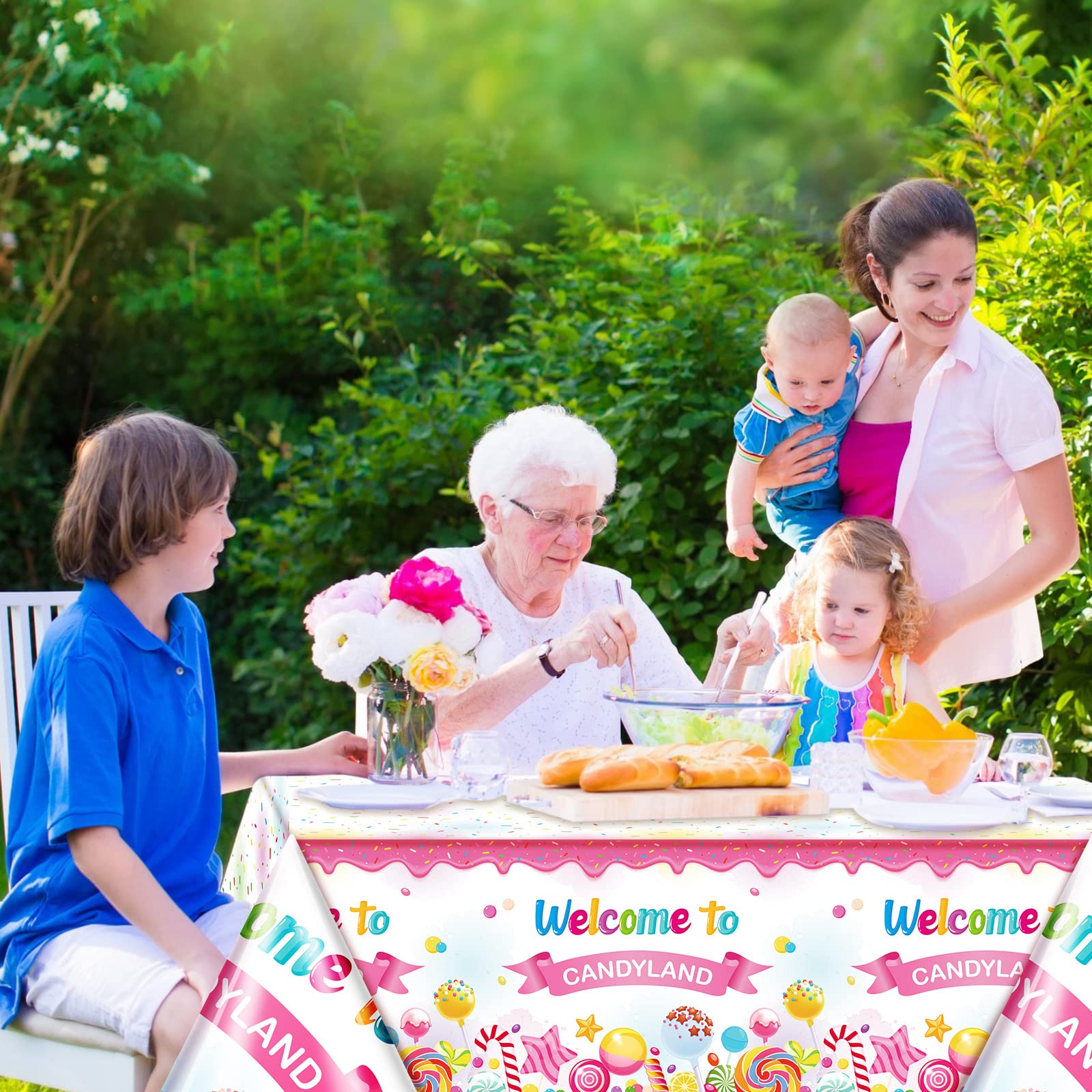 3 Pcs Candyland Party Decorations Candyland Tablecloth Candy Theme Plastic Table Cover Candy Land Lollipop Decorations for Birthday Baby Shower Candy Land Christmas Party Supplies