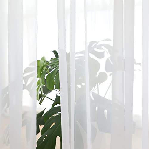 ABCHOME White Sheer Curtains 84 Inches Long 2 Panels,Rod Pocket Voile Semi Sheer Window Curtains for Kitchen, Bedroom and Living Room(White, 52 W x 84 L)
