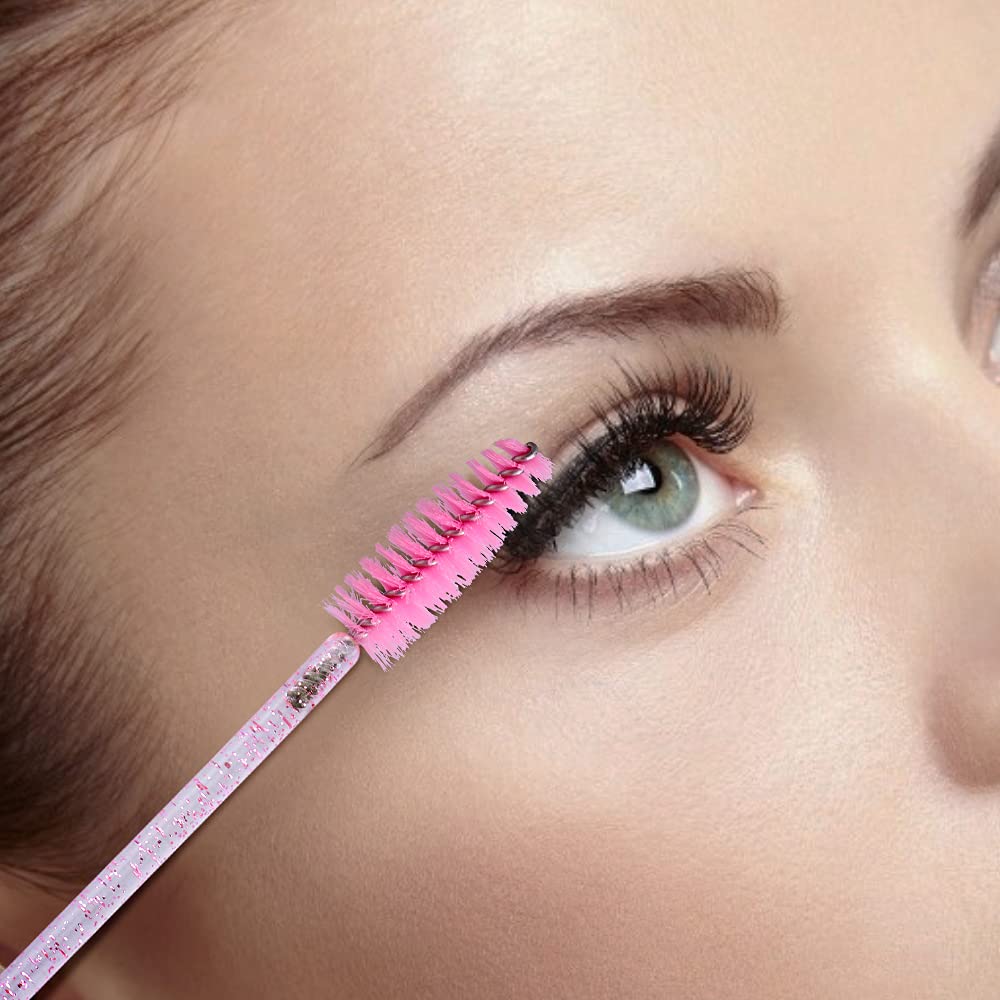 GCQQ 50PCS Mascara Wands,Crystal Pink Mascara Brushes, Disposable Eyelash Eyebrow Spoolies, Lash Brush for Makeup Eyelash Extensions, Eyebrow Spoolie for Lash Extension(Pink)