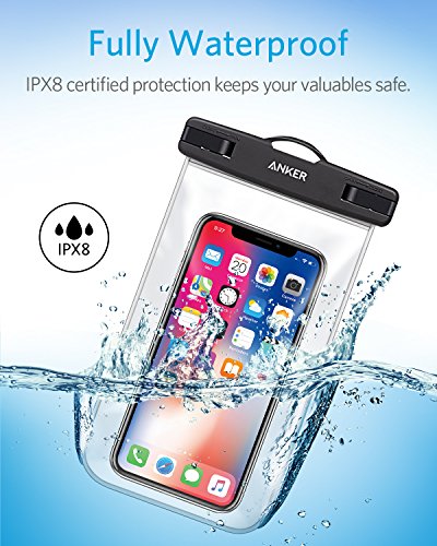 Anker Universal Waterproof Case, IPX8 Waterproof Phone Pouch Dry Bag for iPhone X / 8 / 8 Plus, Samsung Galaxy S8 / S7, Samsung Note Series, Google Pixel 2, up to 6 Inches—2 Pack