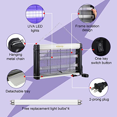2 Pack Electric Bug Zapper, 20W 2800V Powerful Fly Insect Gnat Traps Fly Killers Catcher Repellent Mosquito UVA Light Electric Zapper for Indoor Home, 4 Extra Replacement Bulbs
