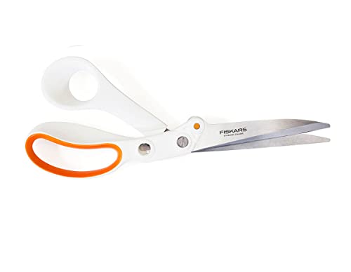 Fiskars Razor Edge All Purpose Scissors, Length: 24 cm, Stainless Steel Blade/Plastic Handles, White/Orange, Amplify, 1005225