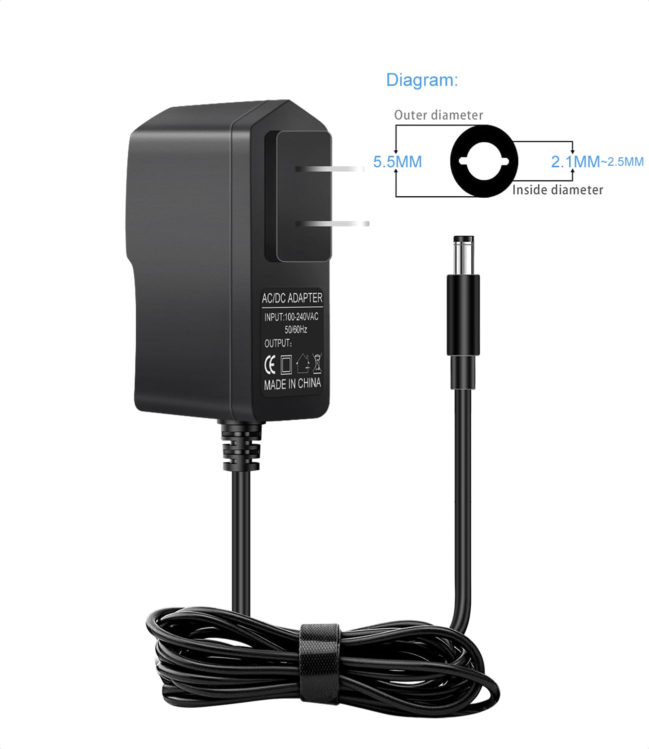 6V 500mA Adapter Power Supply [6 Volts 0.5 Amps] AC to DC Plug 5.5 x 2.1mm & 2.5mm for 6volt 500mA 400mA 300mA 200mA 100mA Equipment, Extra Long 3.3ft Cord