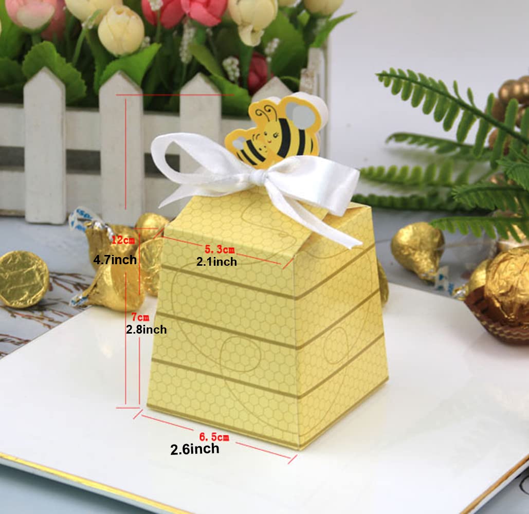 30pcs DIY Paper Favor Boxes Small Candy Treat Boxes for Wedding Bridal Baby Shower Birthday Party Decorations (Yellow Bee Style)