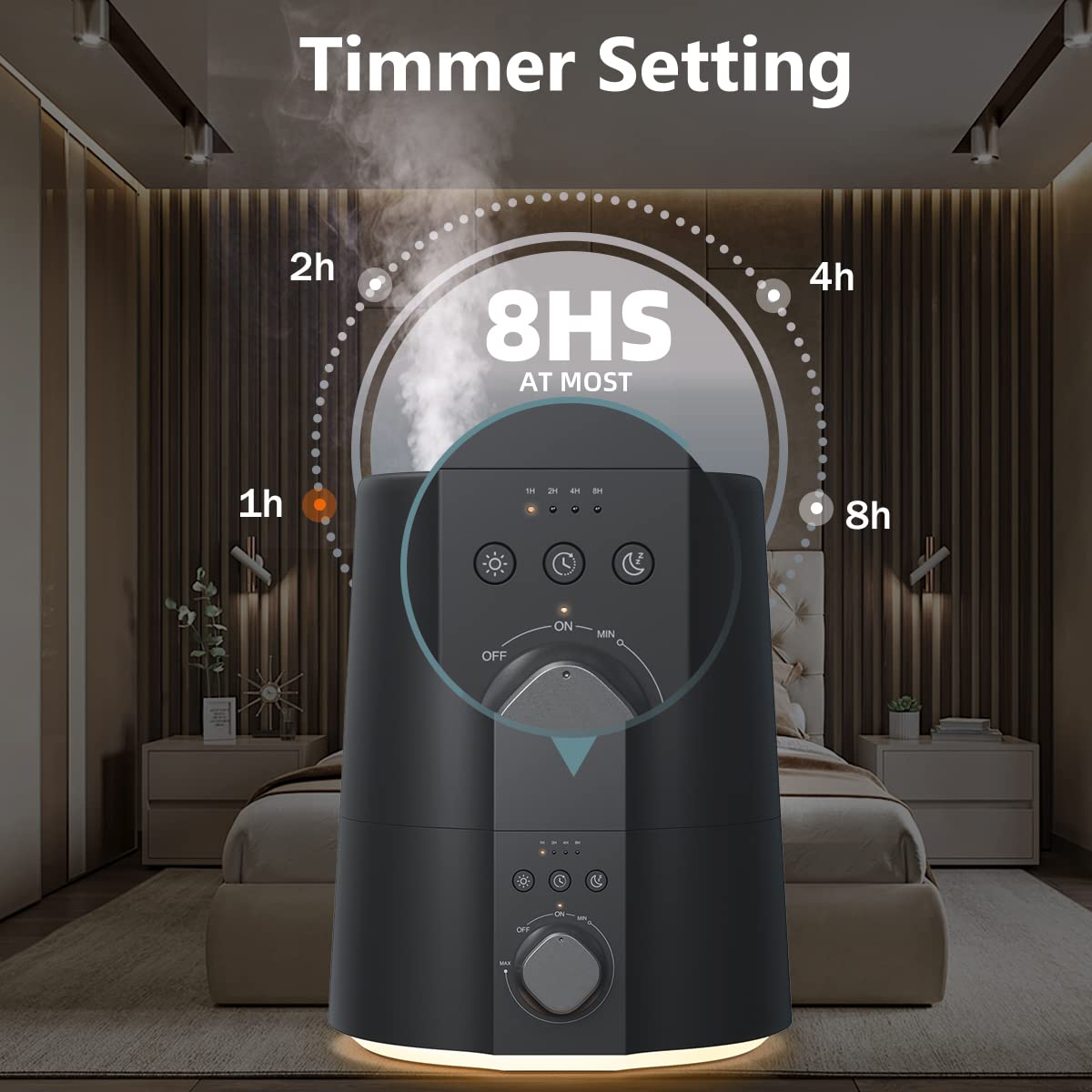 Air Humidifiers for Home, 2.5L Small Cool Mist Humidifiers for 30H Humidifying, Mini Quiet Ultrasonic Air Humidifiers for Baby, Plants, Bed Room, Night Light, Easy to Clean, 4 Timing, Auto Shut-Off Humidifiers (Black)