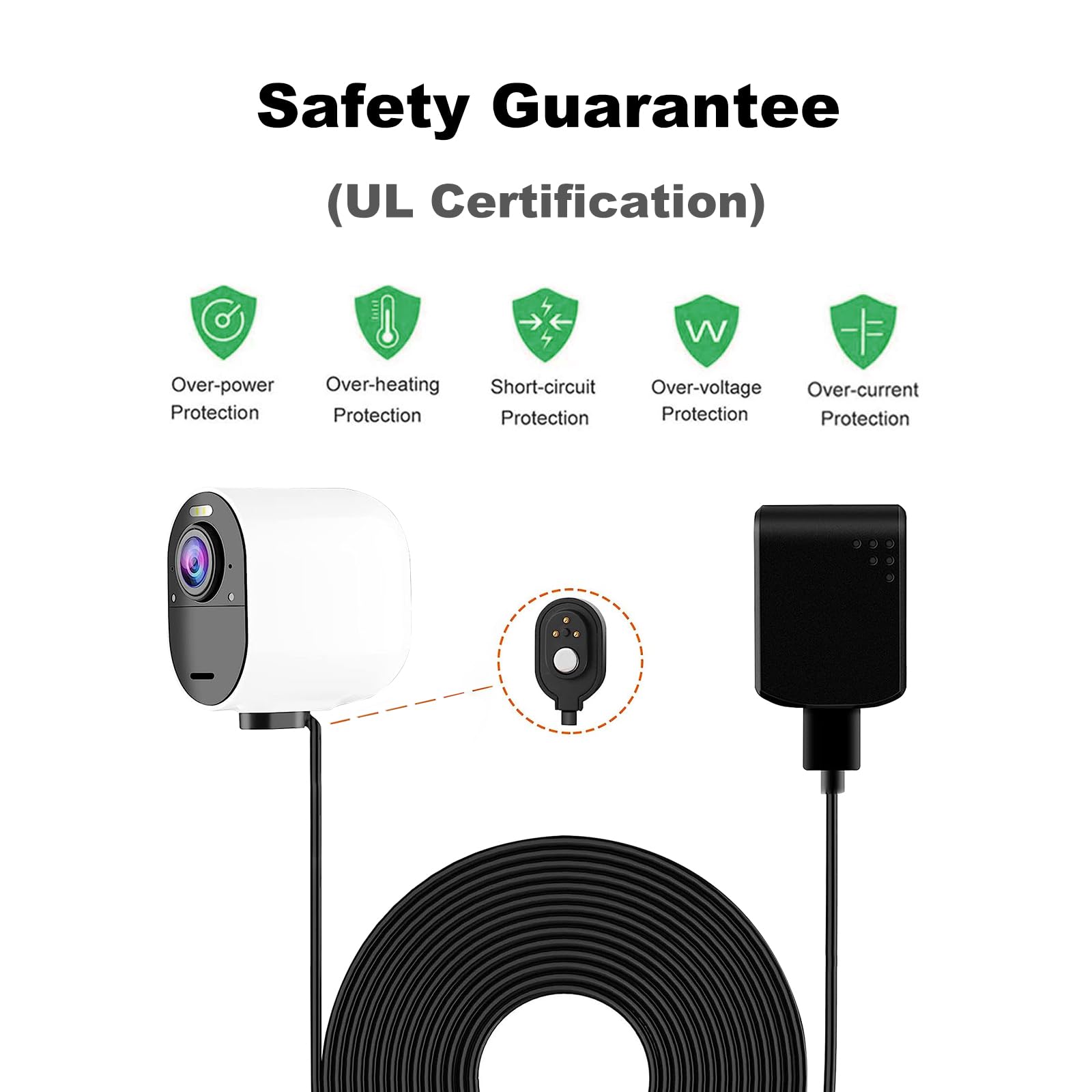 10ft Charging Cable for Arlo Ultra/Ultra 2 and Arlo Pro 3/Pro4 , Indoor Outdoor Magnetic Power Cord with Charger Adapter - 2pack Black (NOT Compatible with Arlo Essential Spotlight)