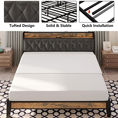 ANCTOR King Size Bed Frame, Storage Headboard with Outlets, Easy to Install, Sturdy and Stable, No Noise, No Box Springs Needed - Perfect for a Good Night's Sleep