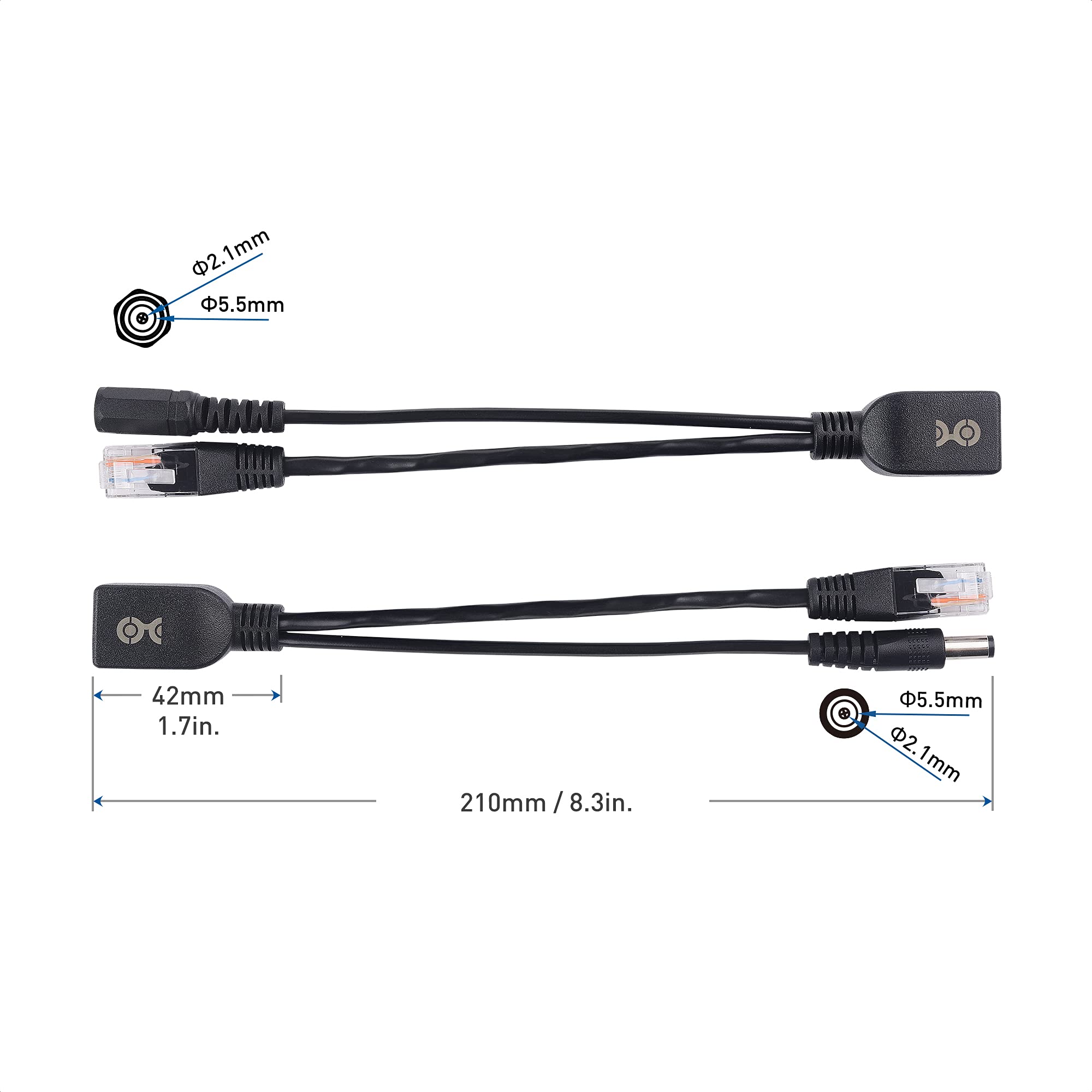 Cable Matters Inline Passive Power Injector Over Ethernet (PoE Injector and PoE Splitter Kit) in Black
