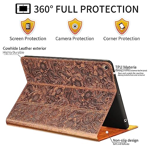 Gexmil iPad air 10.5 Inch 2019 Case, with Built-in Apple Pencil Holder,applies Cowhide Folio Cover for iPad pro 10.5 Genuine Leather case (Pattern-Brown+Pencil Holder)