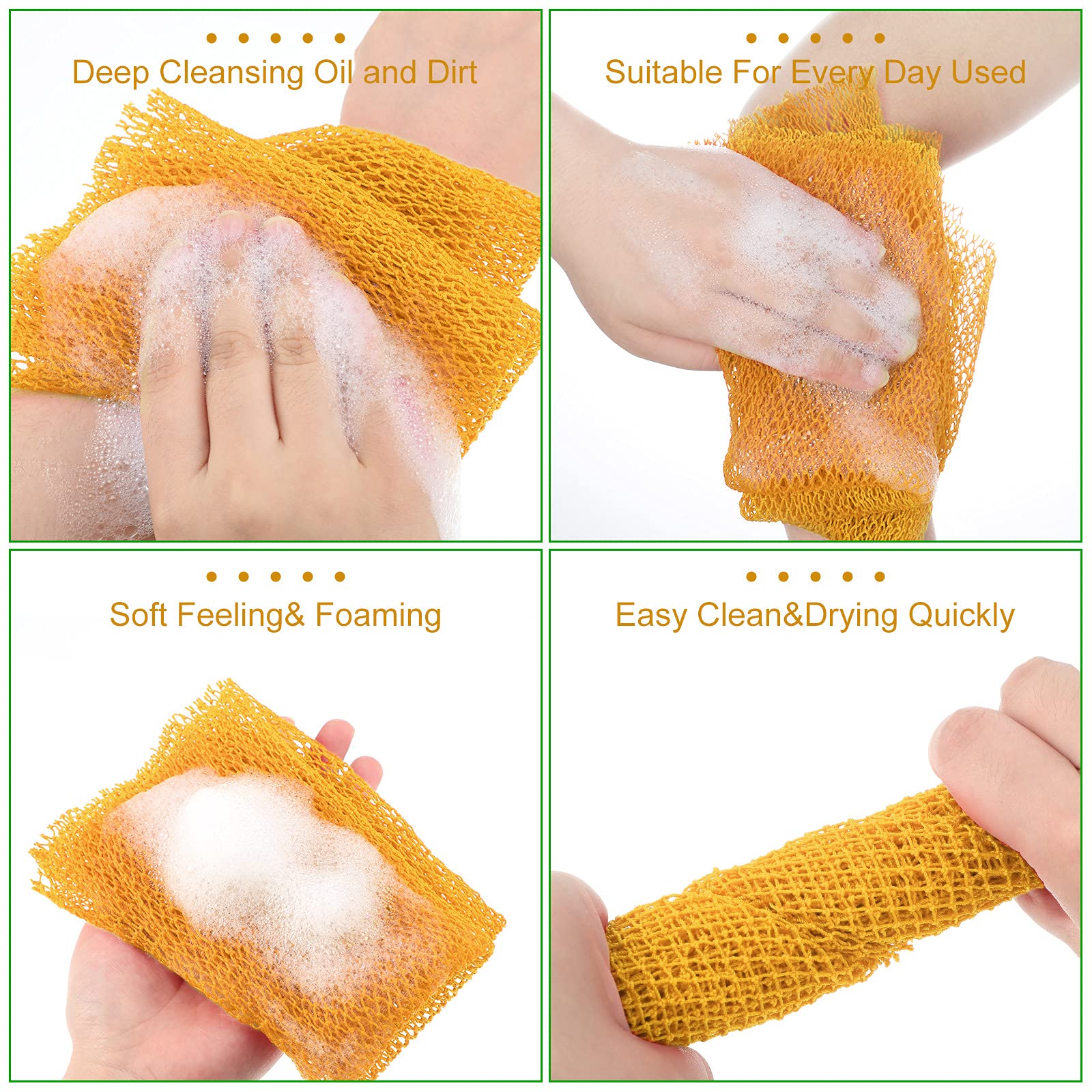 Geiserailie African Long Bathing Net Sponge Long Shower Body Scrubber Back Scrubber Skin Smoother Net Bathing Sponge for Daily Use or Stocking Stuffer(Yellow)