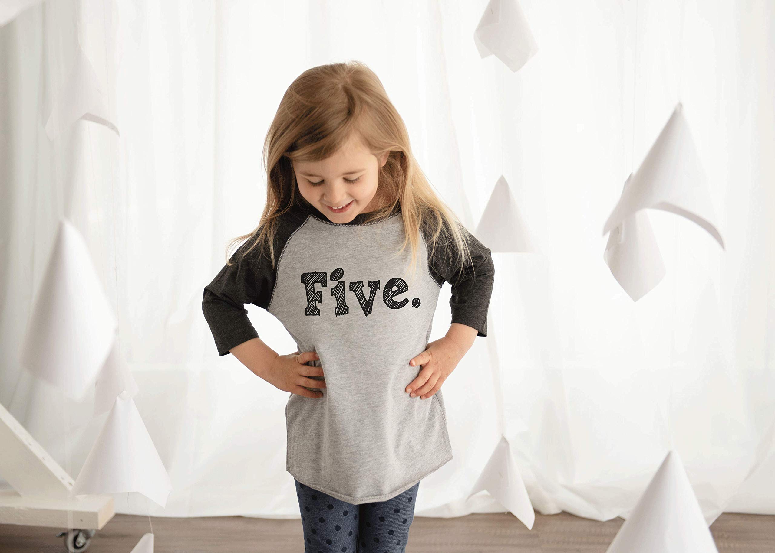 7 ate 9 Apparel Kids Five 5 Fifth 5th Sketch Birthday Grey Raglan Tee 5T
