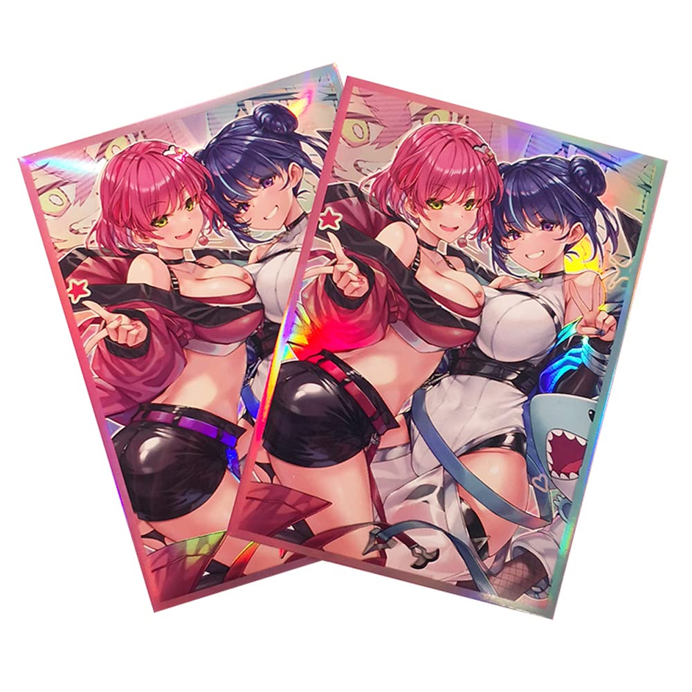 100PCS Holographic Flashing Top Loading Trading Card Sleeves Deck Protector for YuGiOh/Japanese Sized Cards 63x90mm (Evil Twins 2)