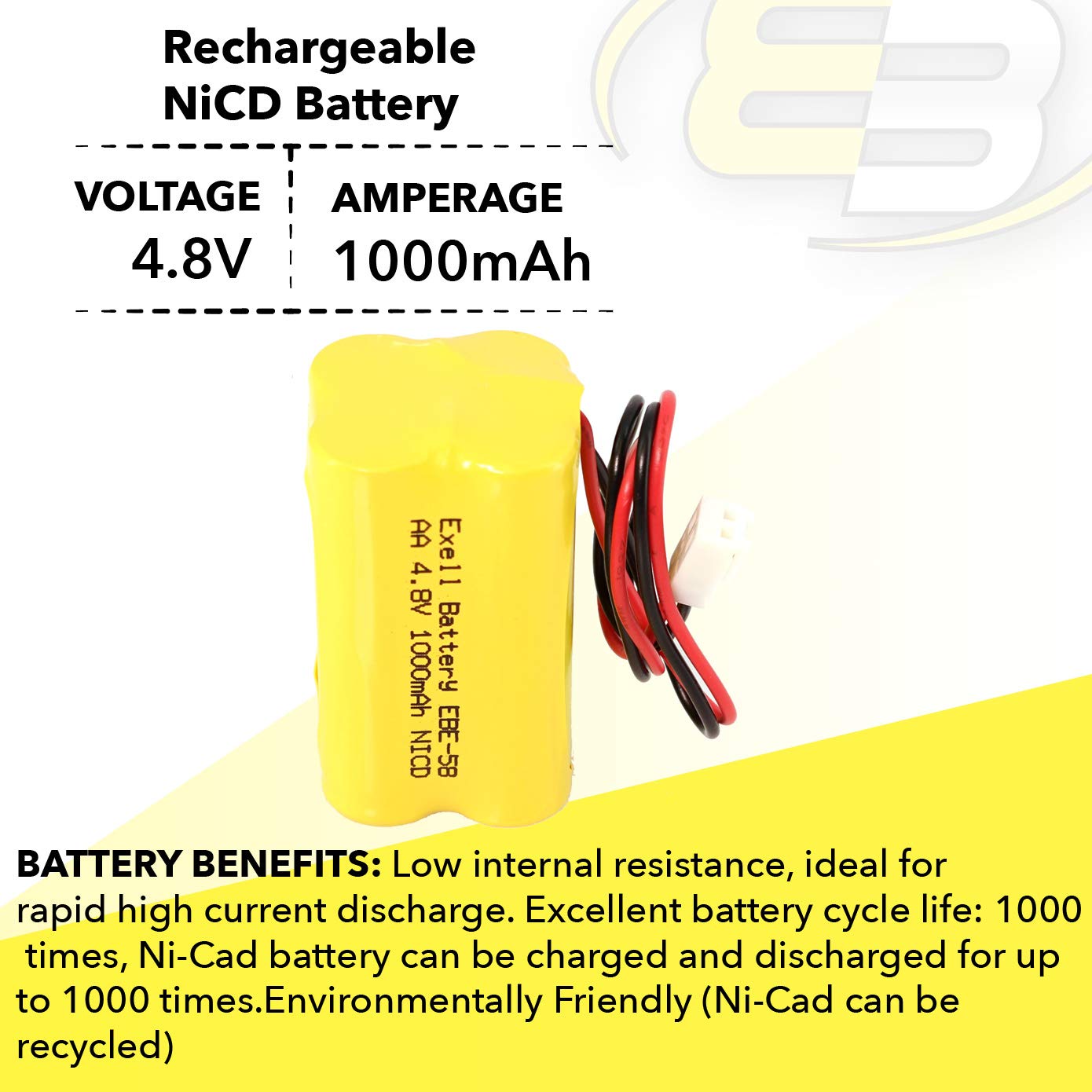 4.8V 1000mAh Exell Emergency Lighting Battery Replacement for Day-Brite CXL6VB