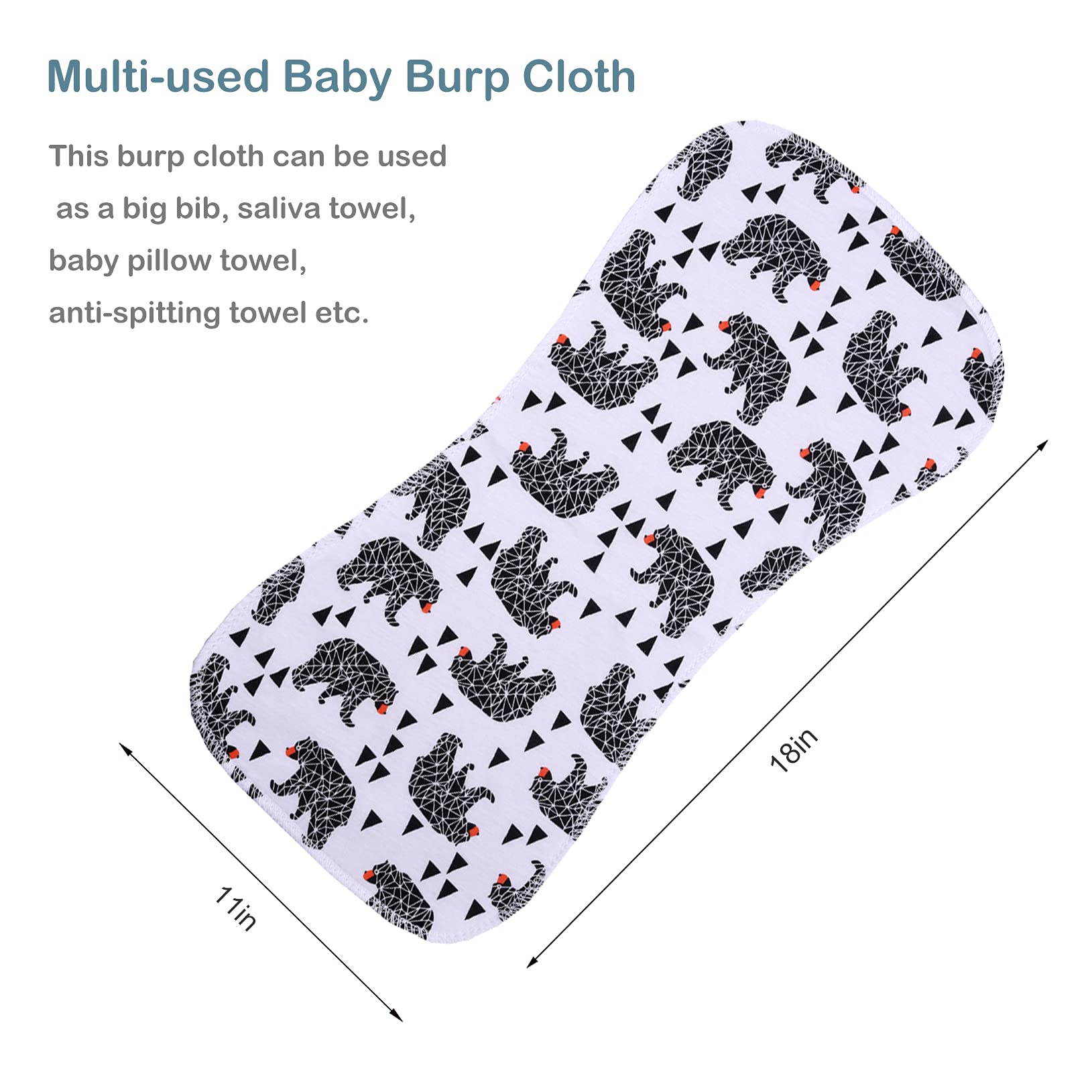 Gelisite 6 Pack Cotton Baby Burp Cloths Extra Absorbent Soft for Baby Boys and Girls Spit Up Cloth (Black)