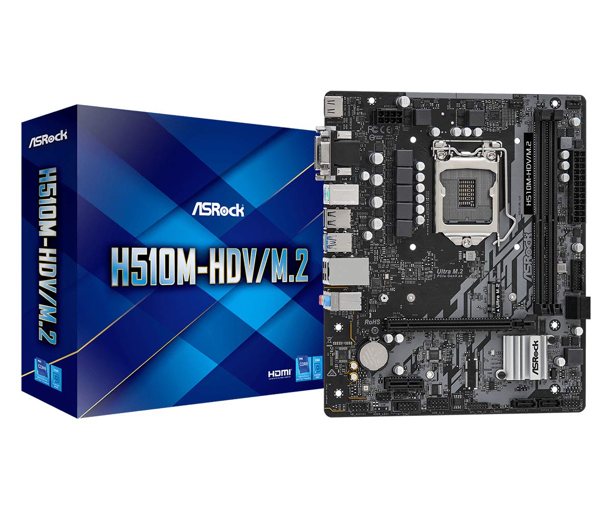 ASRock H510M-HDV/M.2 Compatible with Intel 10th and 11th Generation CPUs (LGA1200) H510 Chipset, MicroATX Motherboard