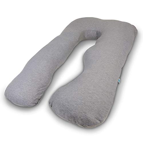 Pharmedoc Pregnancy Body Pillow Cover Replacement for U Shaped Body Pillow with Solid Body ONLY- Jersey Cover Only - Grey