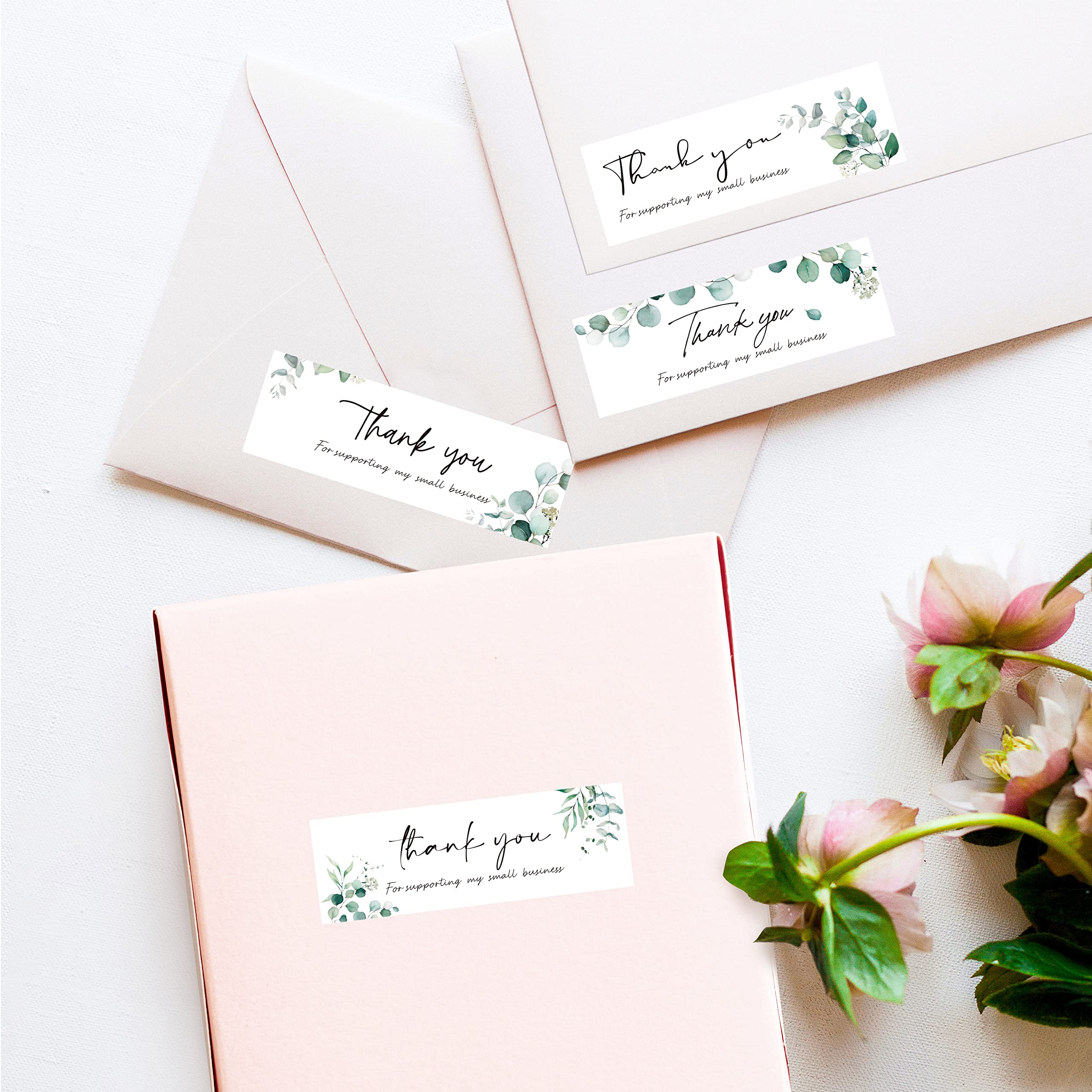 150 PCS Thank You Stickers, 4 Designs Fresh Greenery Rectangular Labels with Perforation Line for Packaging, Envelopes, Gift Wraps, Crafts, Personal and Business Use (Each Measures 3” x 1")