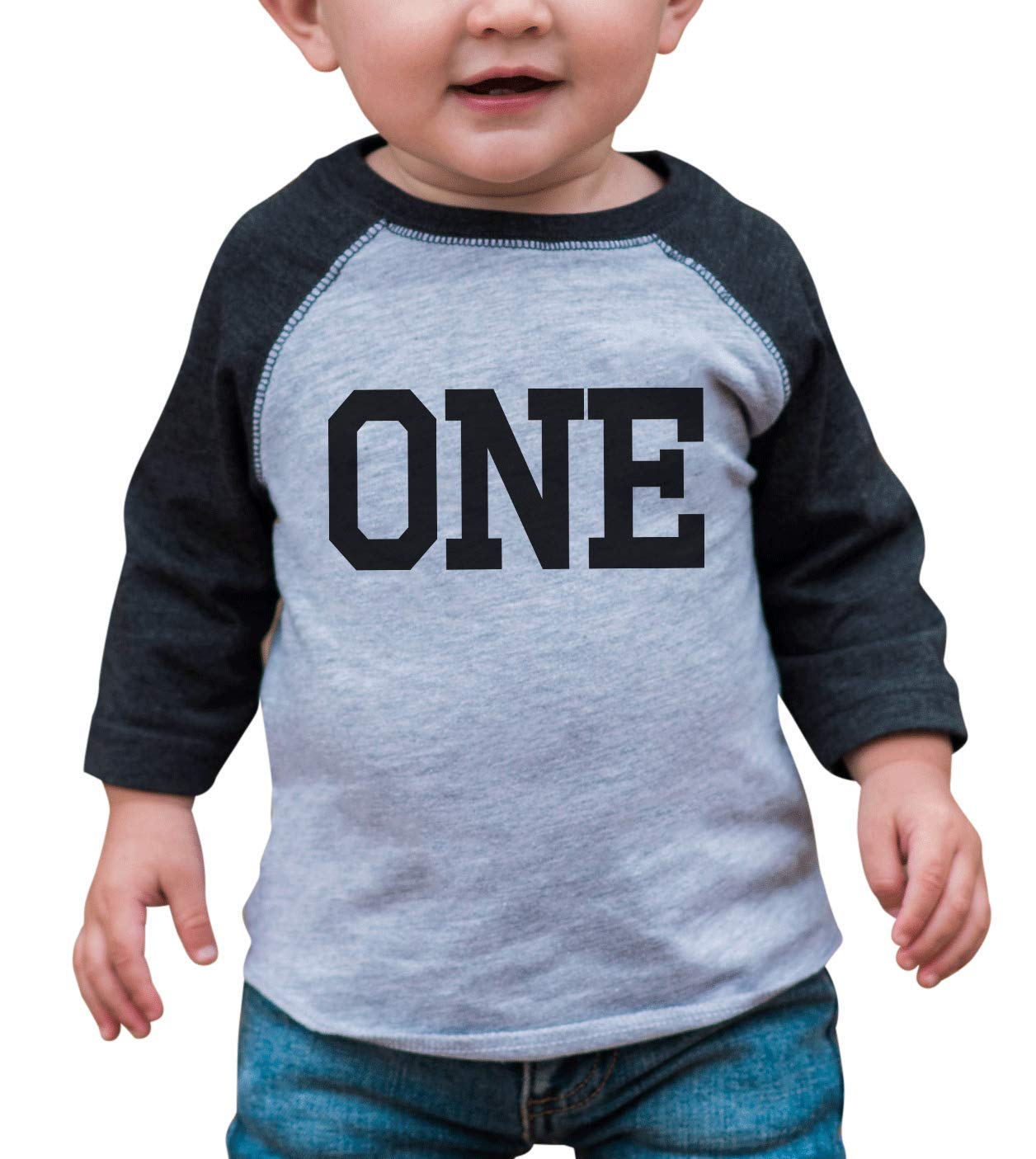 7 ate 9 Apparel Boy's One 1st 1 First Birthday Sporty Tee 18 Months Grey and Black