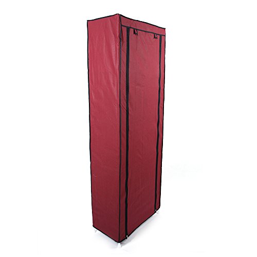 Guangshuohui Shoe Cabinet, 10-Layers 9 Lattices Non-Woven Fabric Shoe Rack with Dustproof Cover Closet Shoe Storage Cabinet Organizer (Wine Red)